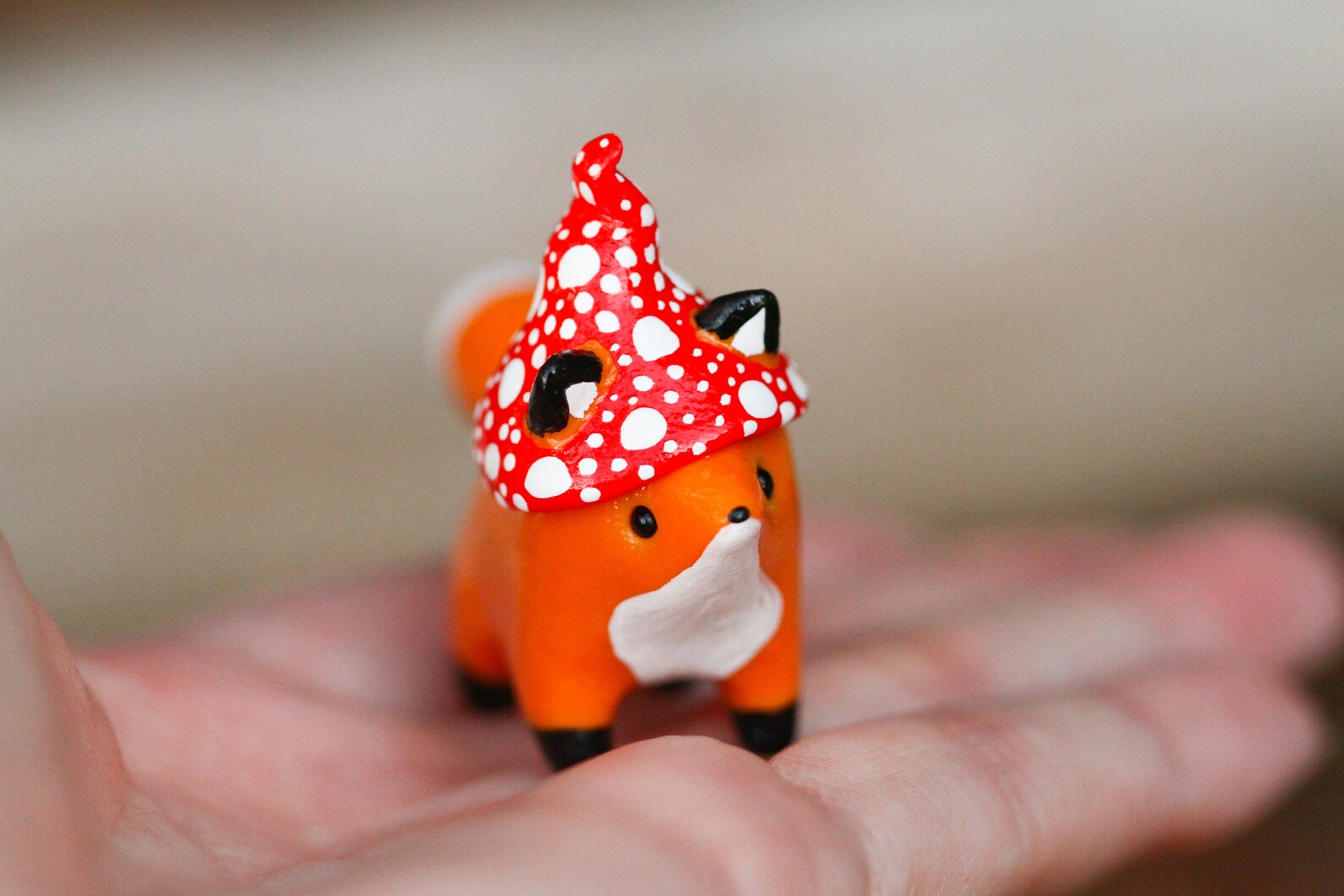 Handmade Standing Red Fox With Mushroom Hat Totem Figurine / Polymer ...