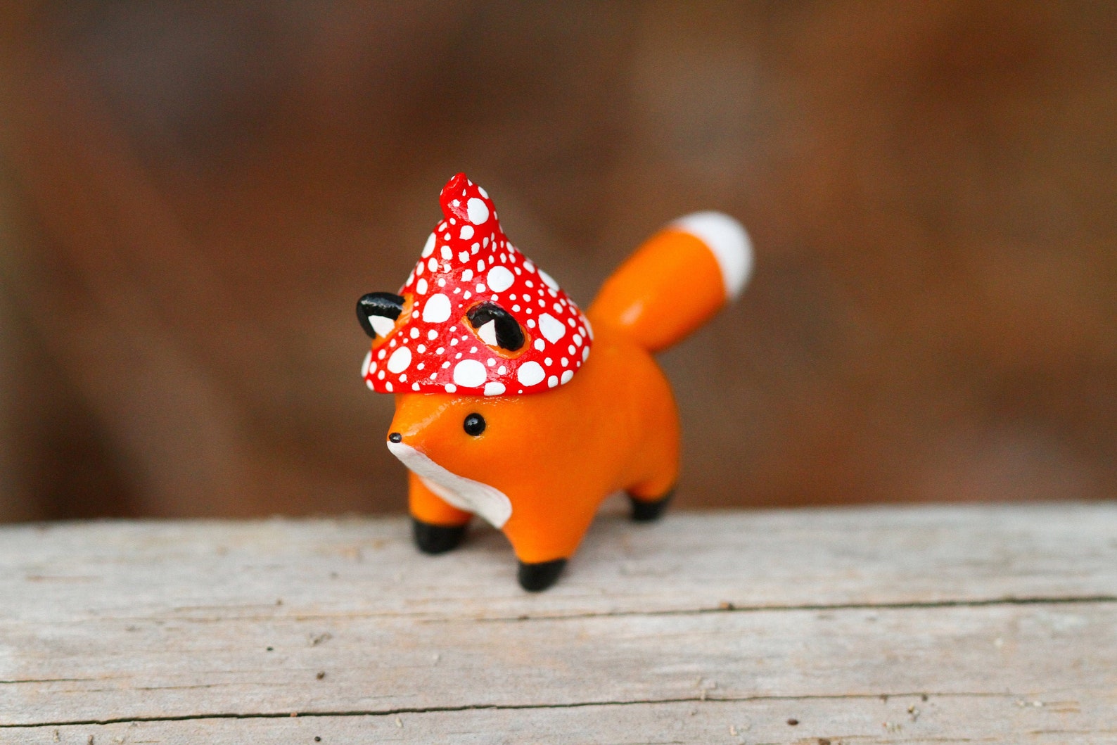 Made to Order Standing Mushroom Red Fox Totem, Clay Red Fox Figure ...