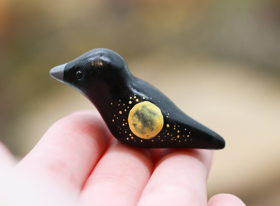Made to Order Moon Crow Totem, Black Raven Figure, Handmade Crow ...