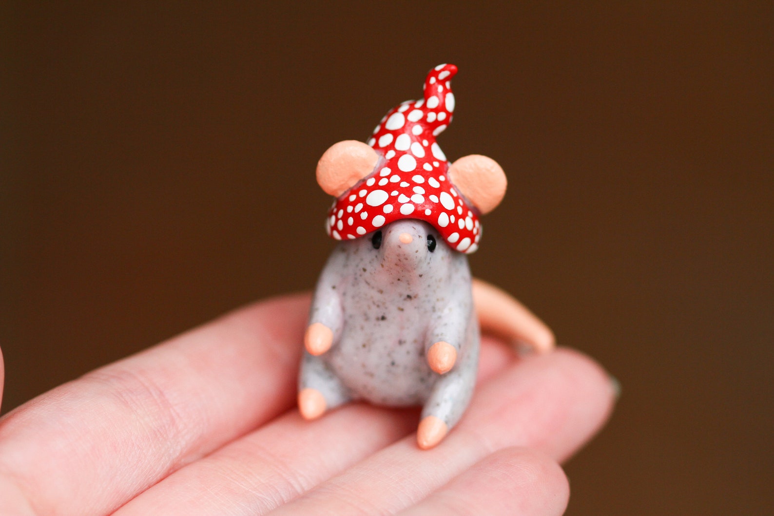 Handmade Sitting Mouse With Mushroom Hat Totem Figurine / Polymer Clay ...
