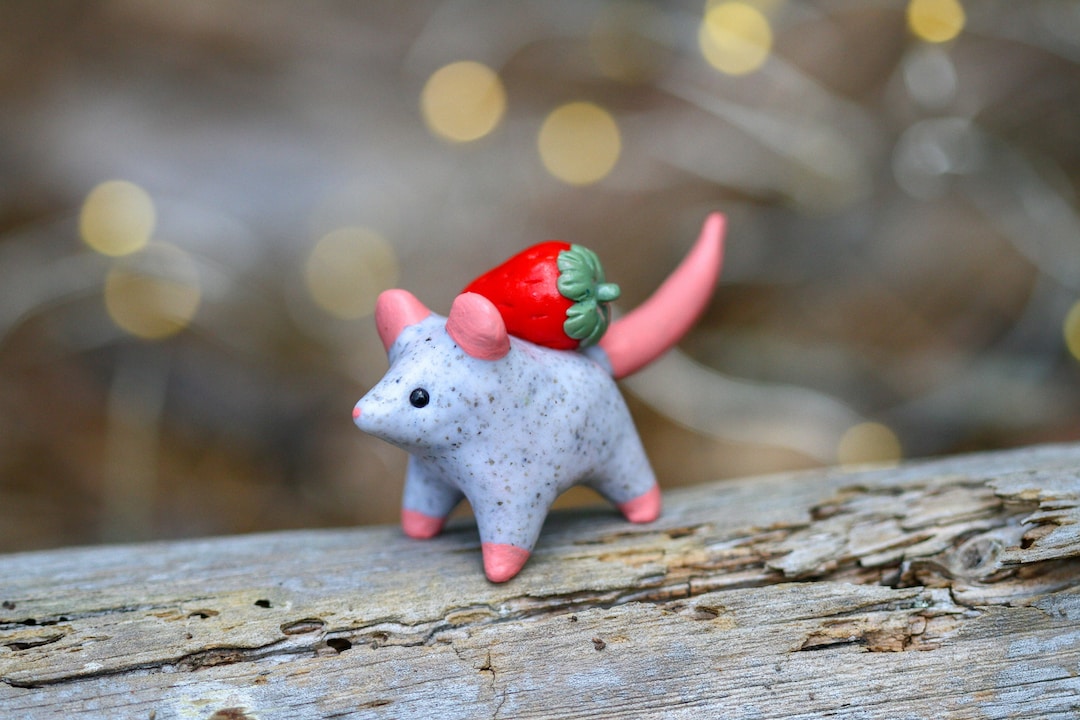 Made to Order Mouse With Strawberry Totem, Clay Mouse Sculpture ...