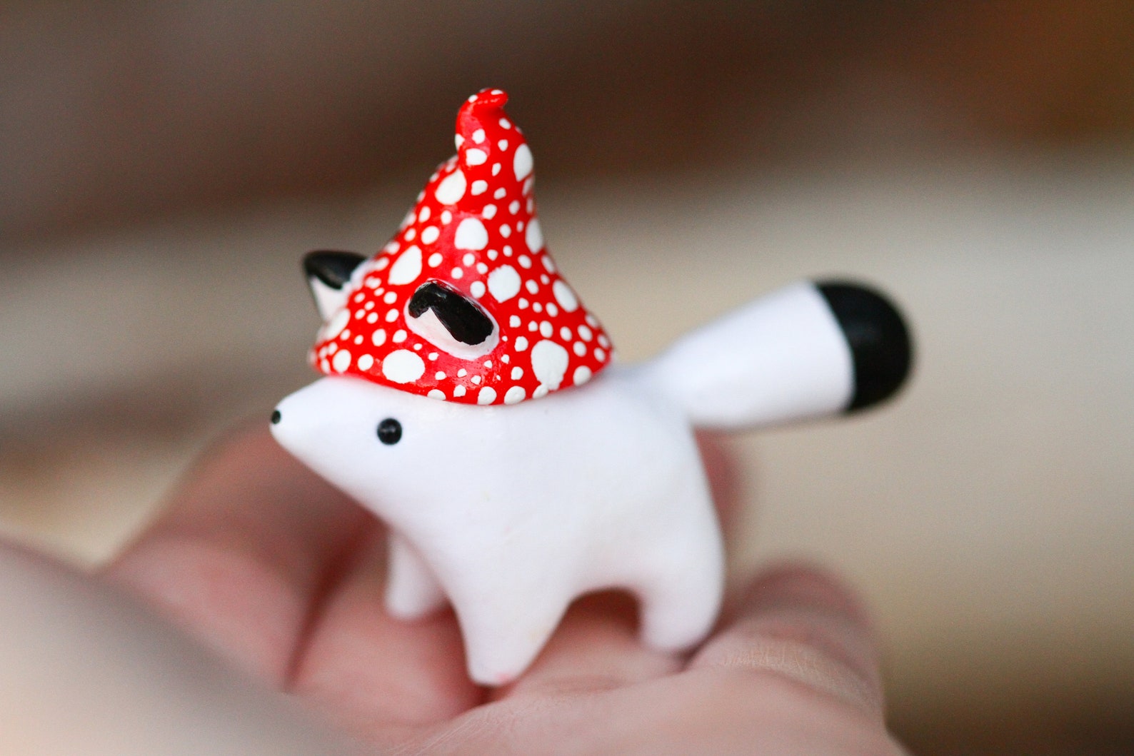 Made to Order Standing Mushroom Arctic Fox Totem, Clay Fox Figure ...