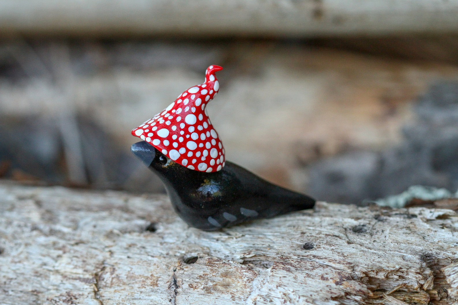 Made to Order Mushroom Crow Totem Raven Clay Figurine Crow | Etsy