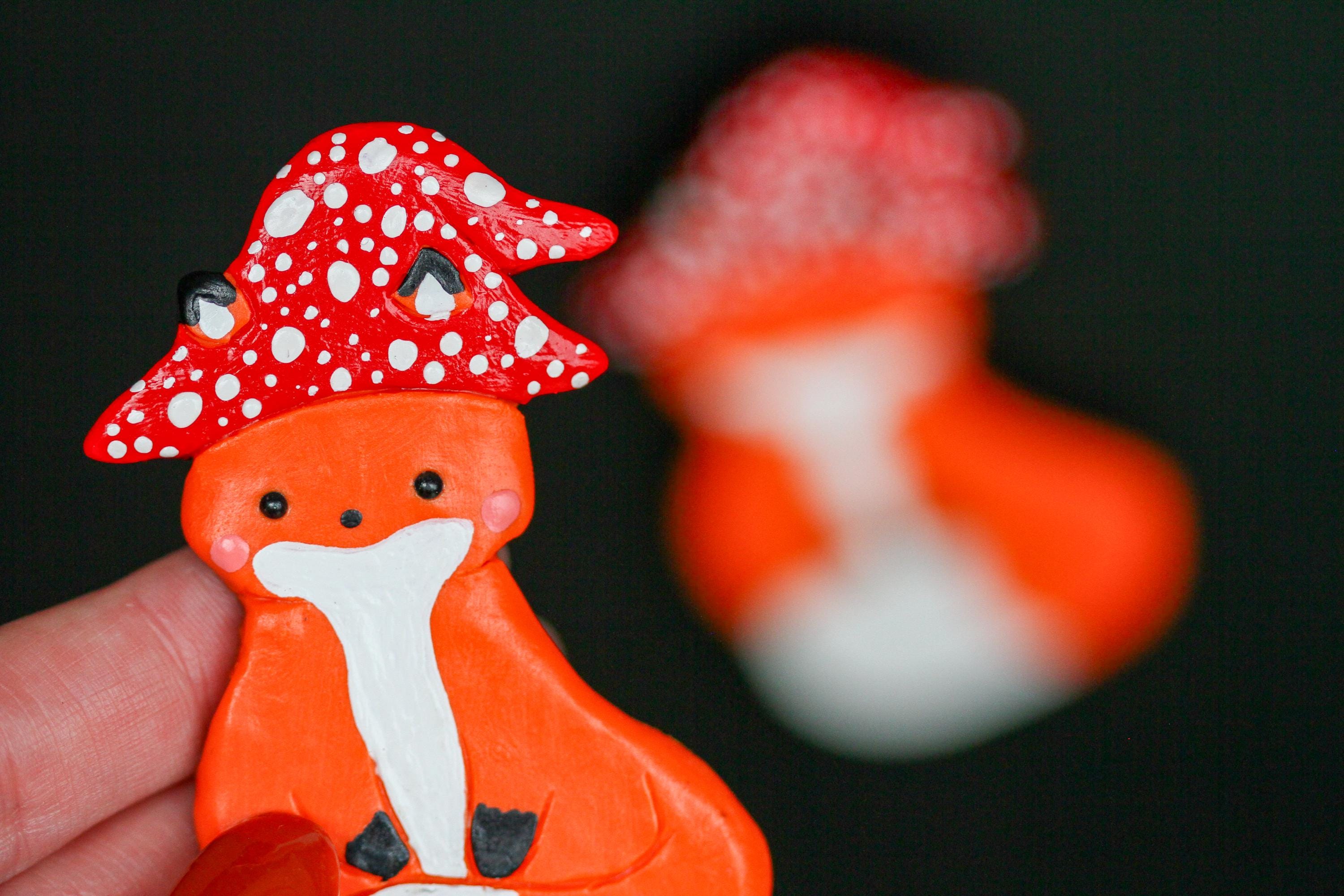 Handmade Fox With Mushroom Hat Fridge Magnet / Polymer Clay Woodland ...