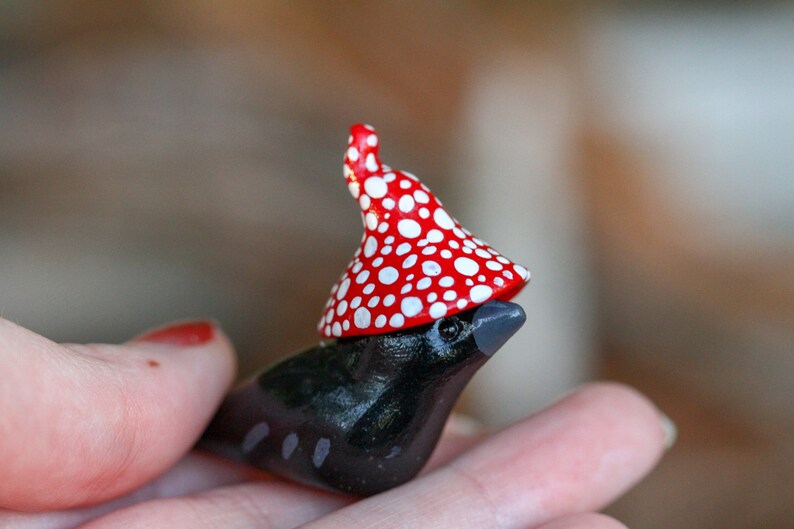 Made to Order Mushroom Crow Totem Raven Clay Figurine Crow | Etsy