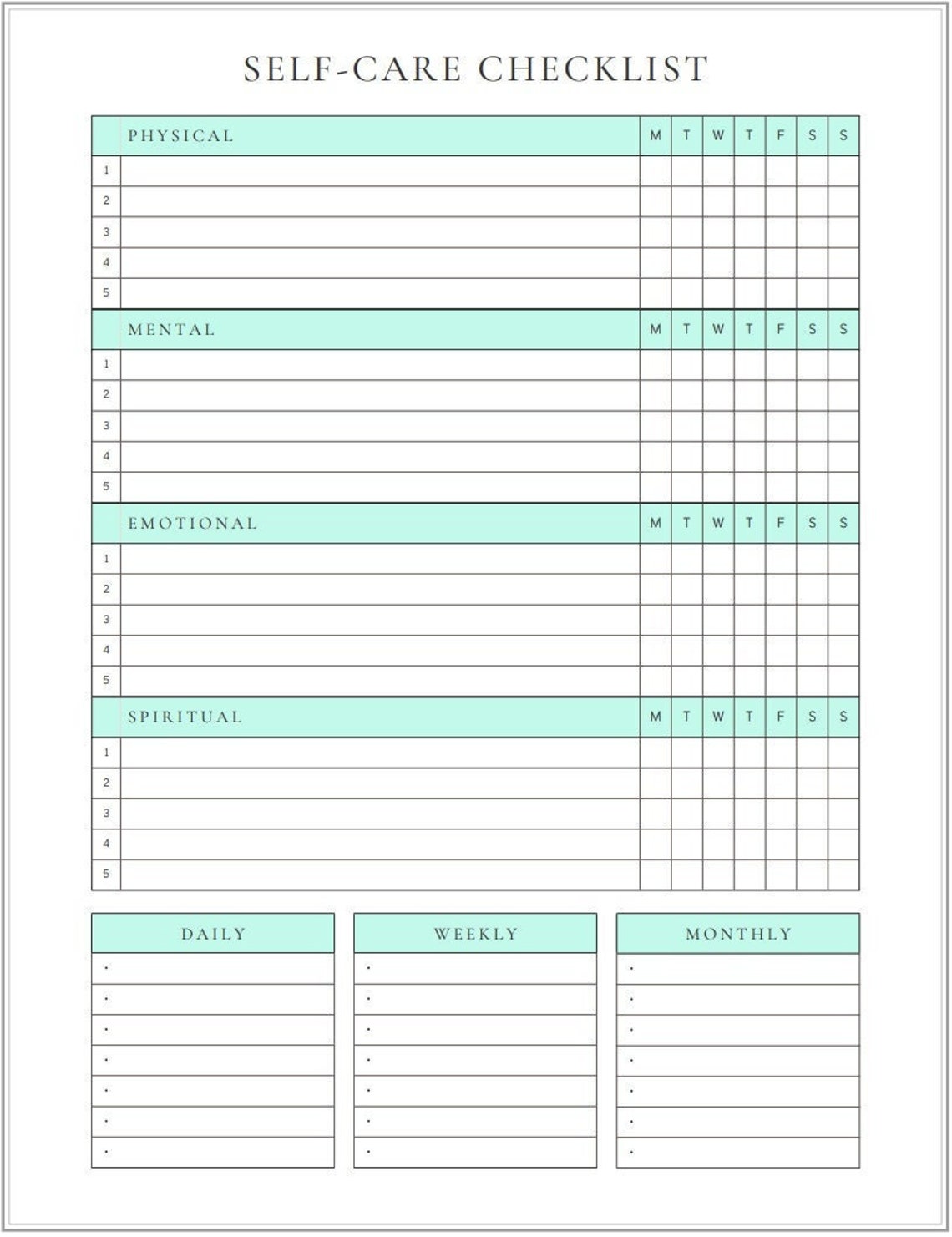 Simple Self Care Checklist Template PDF Printable - Etsy