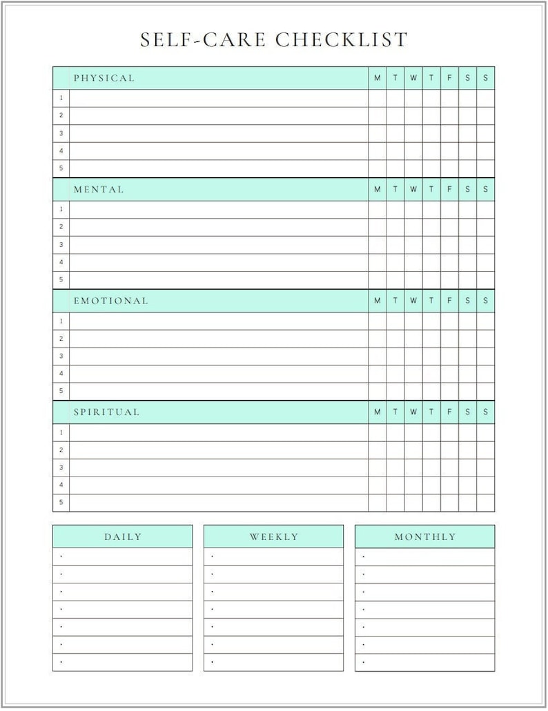 Simple Self Care Checklist Template PDF Printable - Etsy