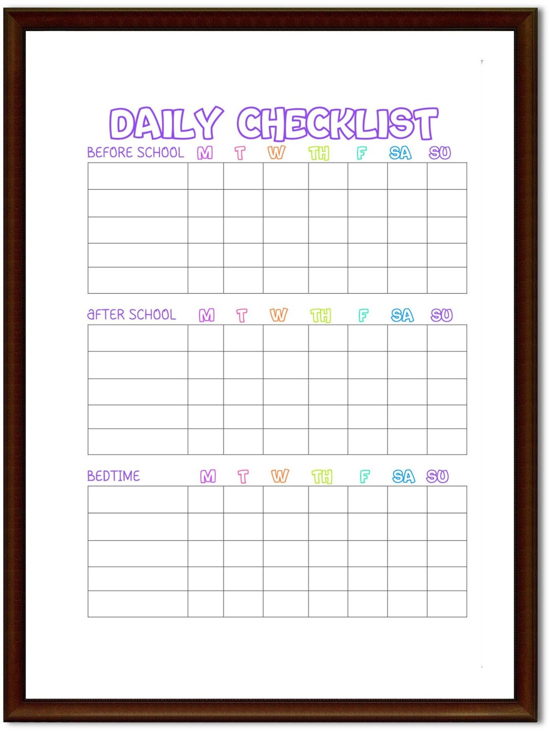 Rainbow Printable Chore Chart, Daily Task Checklist, Rainbow Chore ...