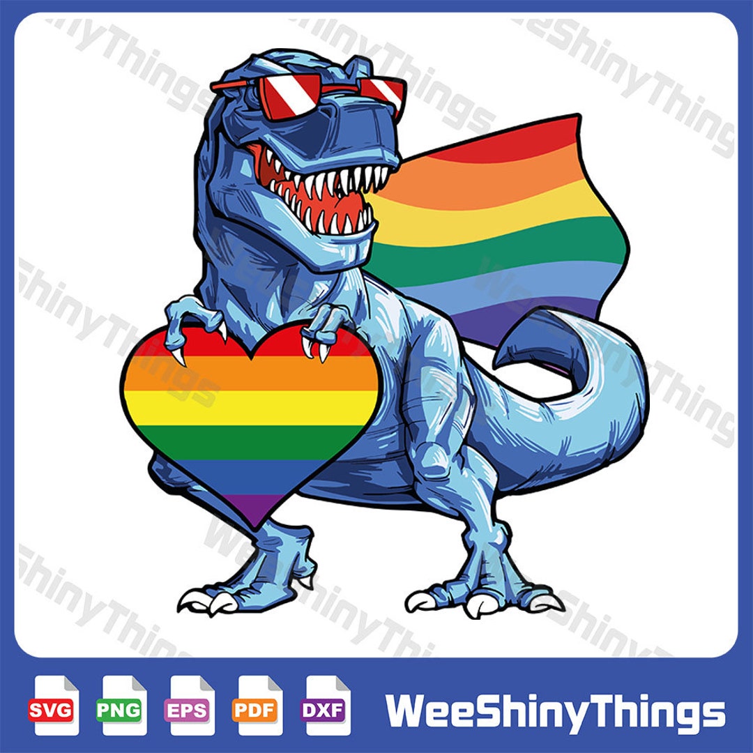 Dinosaur Gay Pride LGBT Rainbow Flag T Rex Sunglasses LGBTQ Svg, Gay ...