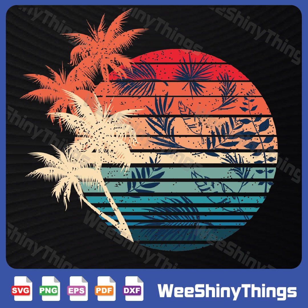 Exotic Flowers Coconut Palm Trees Retro Tropical Summer Svg, Palm Tree ...