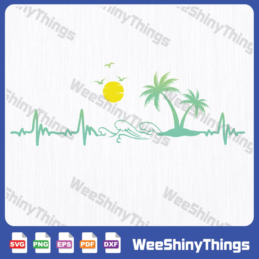 Heartbeat Palm Tree Retro Tropical Beach Svg, Summer Svg, Palm Tree Svg ...