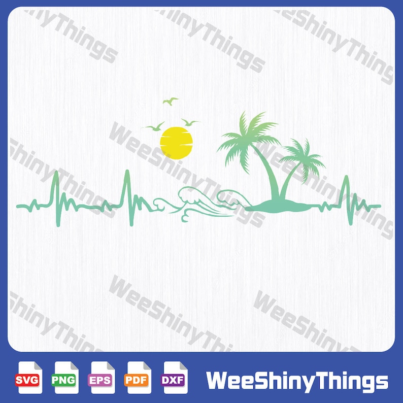 Heartbeat Palm Tree Retro Tropical Beach Svg, Summer Svg, Palm Tree Svg ...