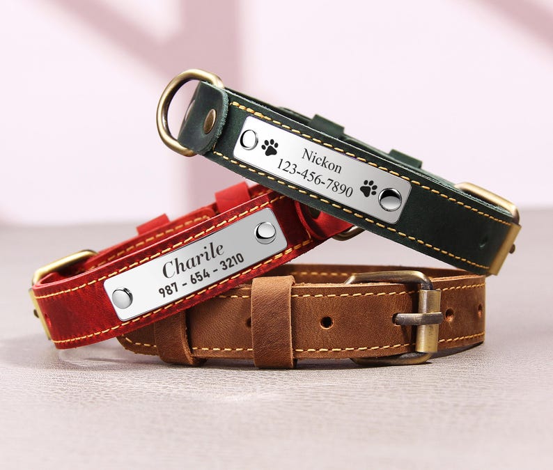 Leather Dog Collar, Personalized Dog Collar, Genuine Leather Dog Collar ...