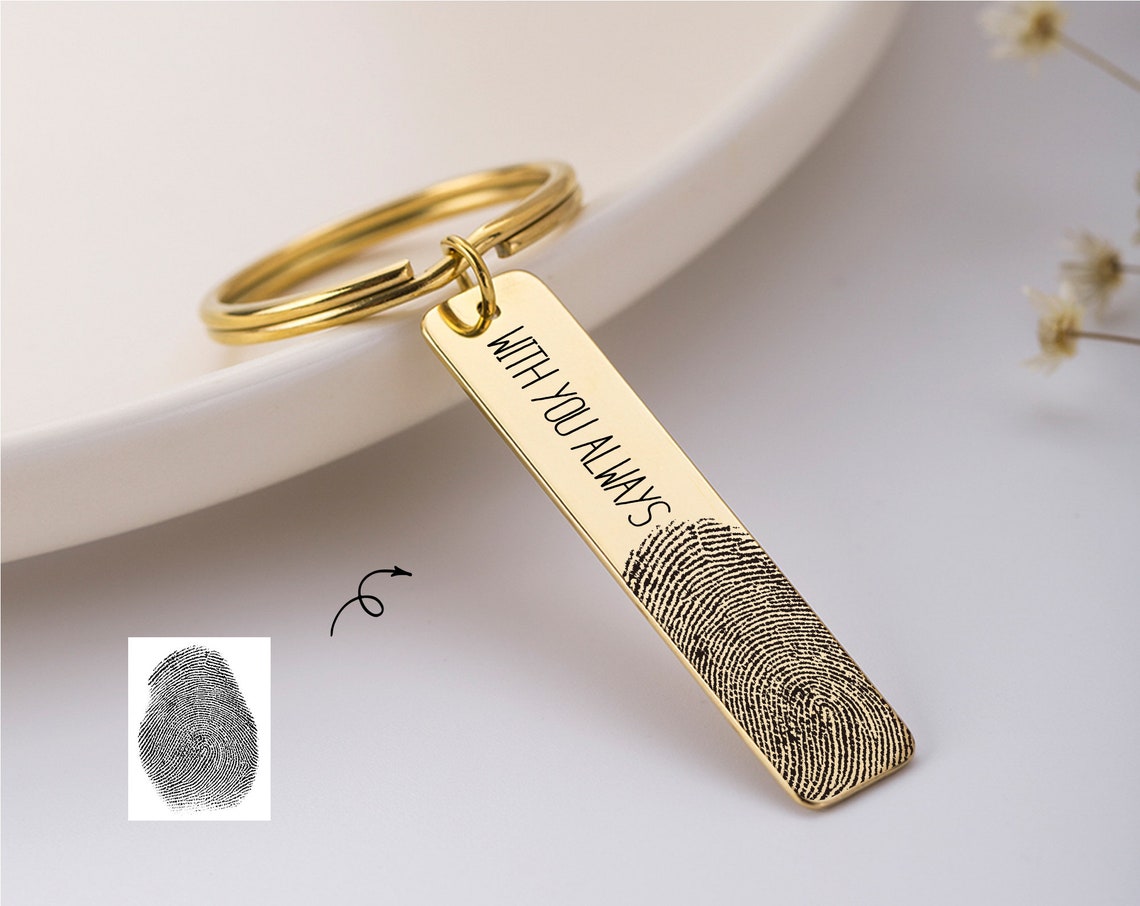Personalized Fingerprint Keychain, Stainless Steel Handwriting Keyring ...