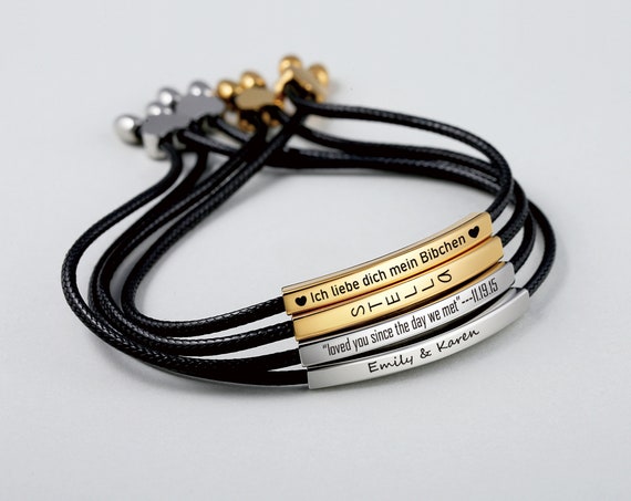 Engraved Bar Bracelet Gold Bar Bracelet Monogram Adjustable | Etsy