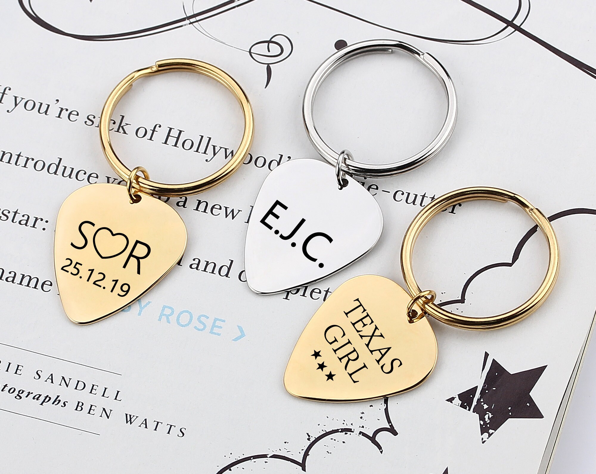 Personalized Monogram Name Guitar Pick Keychain, Anniversary Gift ...