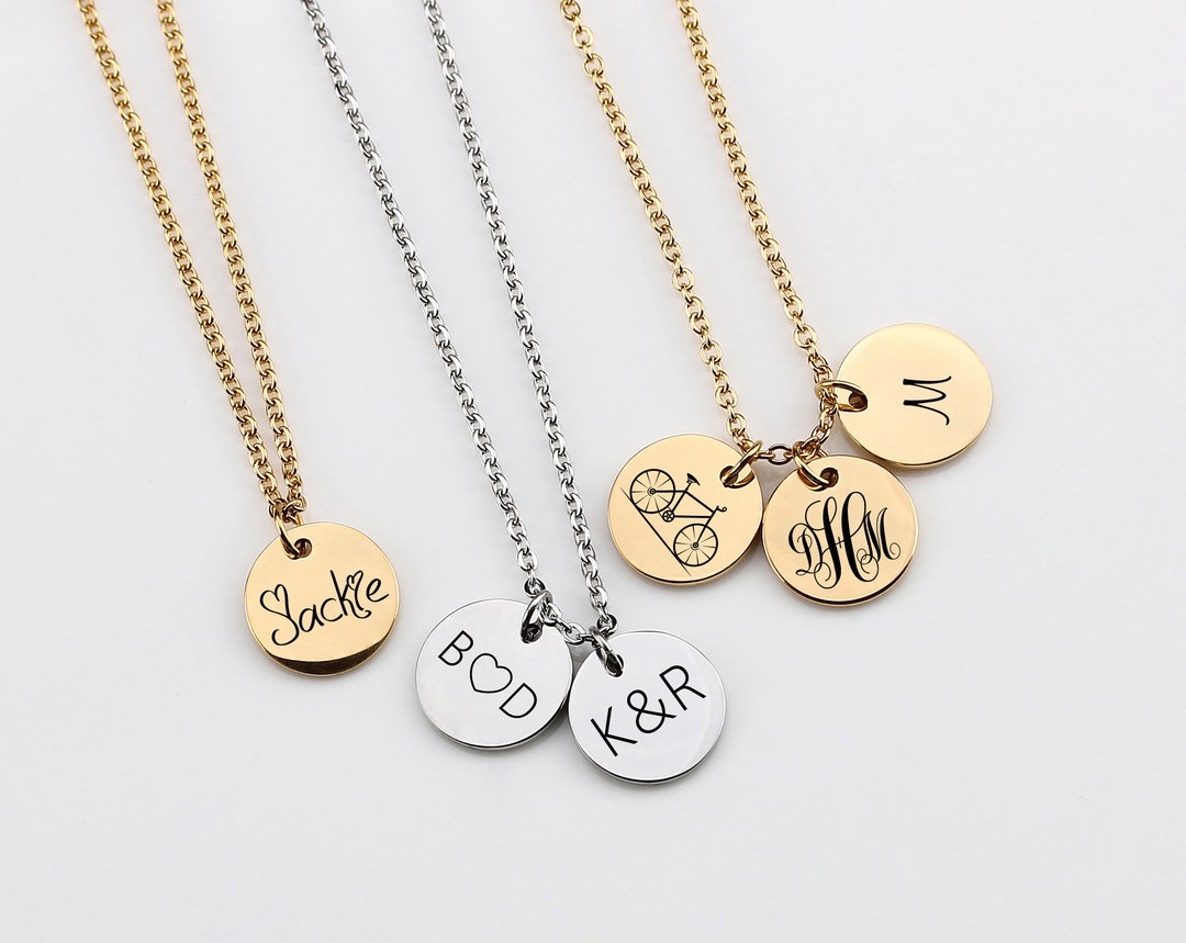 Personalized Gold Disc Necklace, Initial Stainless Steel Jewelry - Etsy