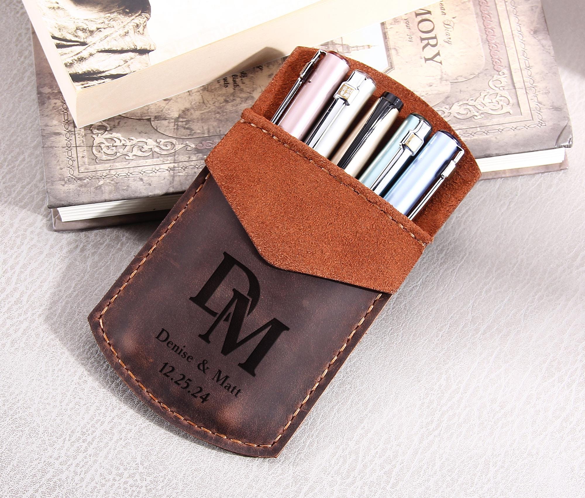 Personalized Pocket Protector, Pencil Case, Leather Pen Pouch, Fountain ...