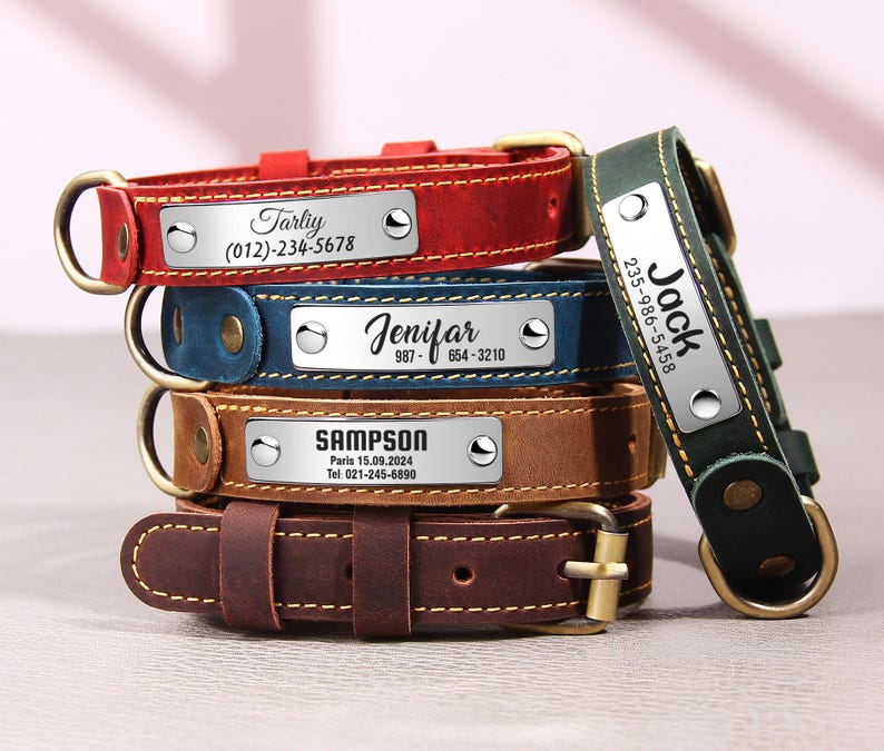 Leather Dog Collar, Personalized Dog Collar, Genuine Leather Dog Collar ...