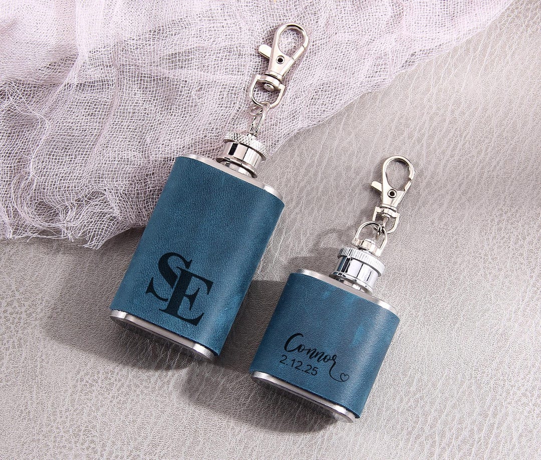 Personalized Flask Keychain, Leather Pocket Flask Key Chain,wedding ...