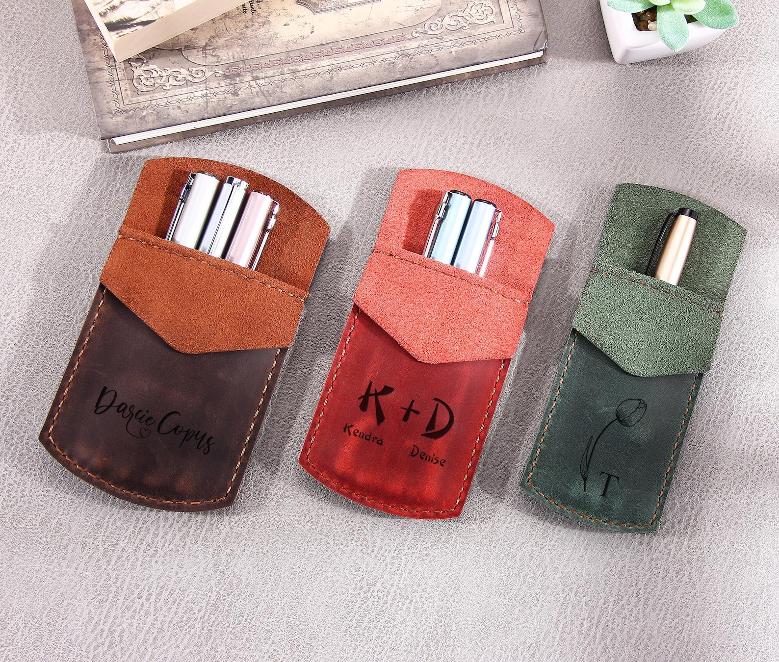 Personalized Pocket Protector, Pencil Case, Leather Pen Pouch, Fountain ...