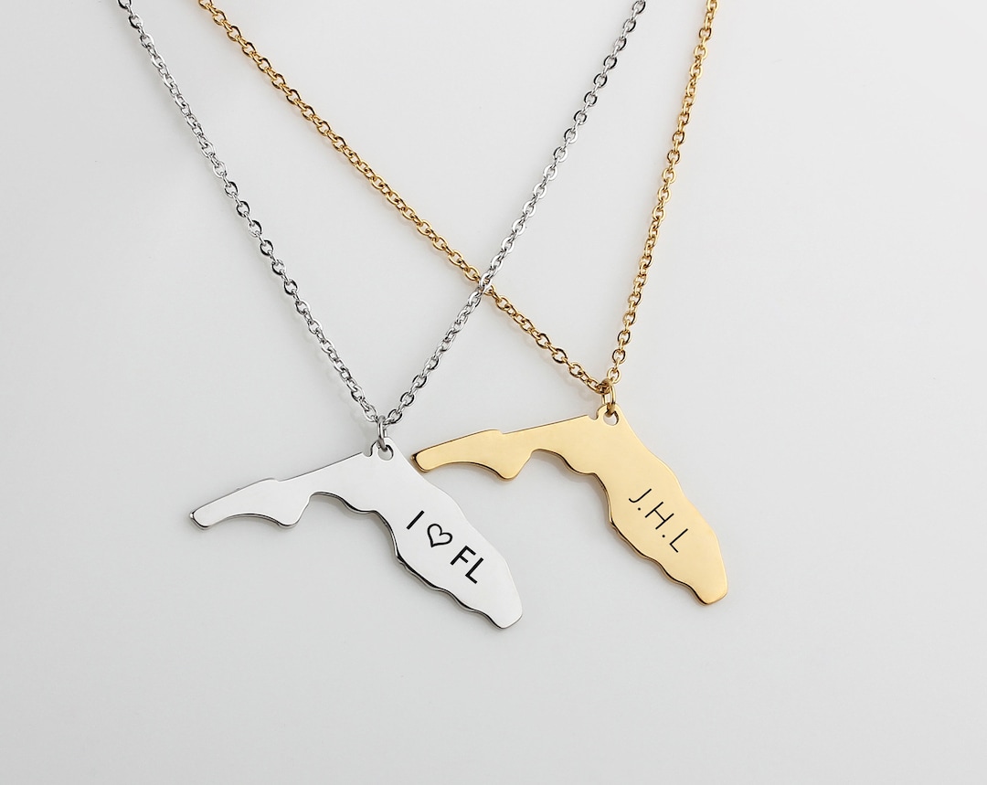 Florida Necklace, Florida Map Necklace, My Heart in Florida Necklace, I ...