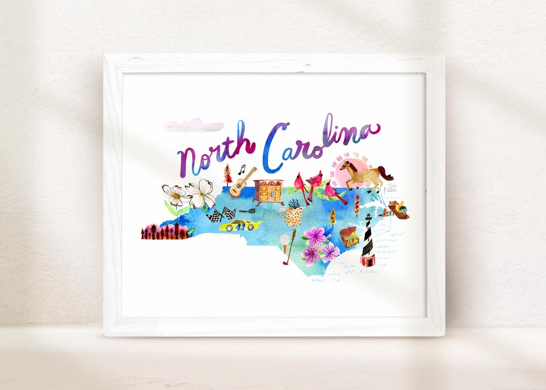 North Carolina Map by Sara Franklin, North Carolina Watercolor ...