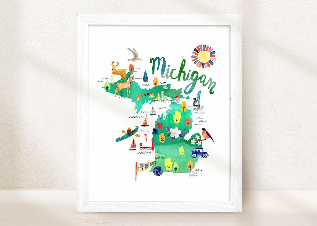 Etsy's Pick Michigan Map by Sara Franklin, Art Prints State Decor ...