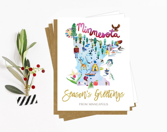 Minneapolis Skyline Christmas Cards, Minnesota, Holiday Cards, Xmas ...