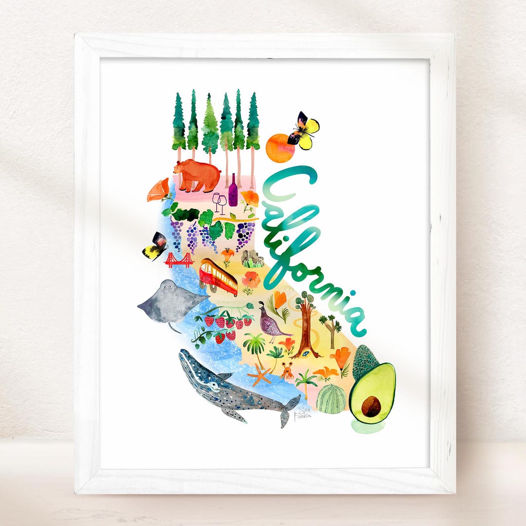 Etsy's Pick California Map Art by Sara Franklin, California Gift ...