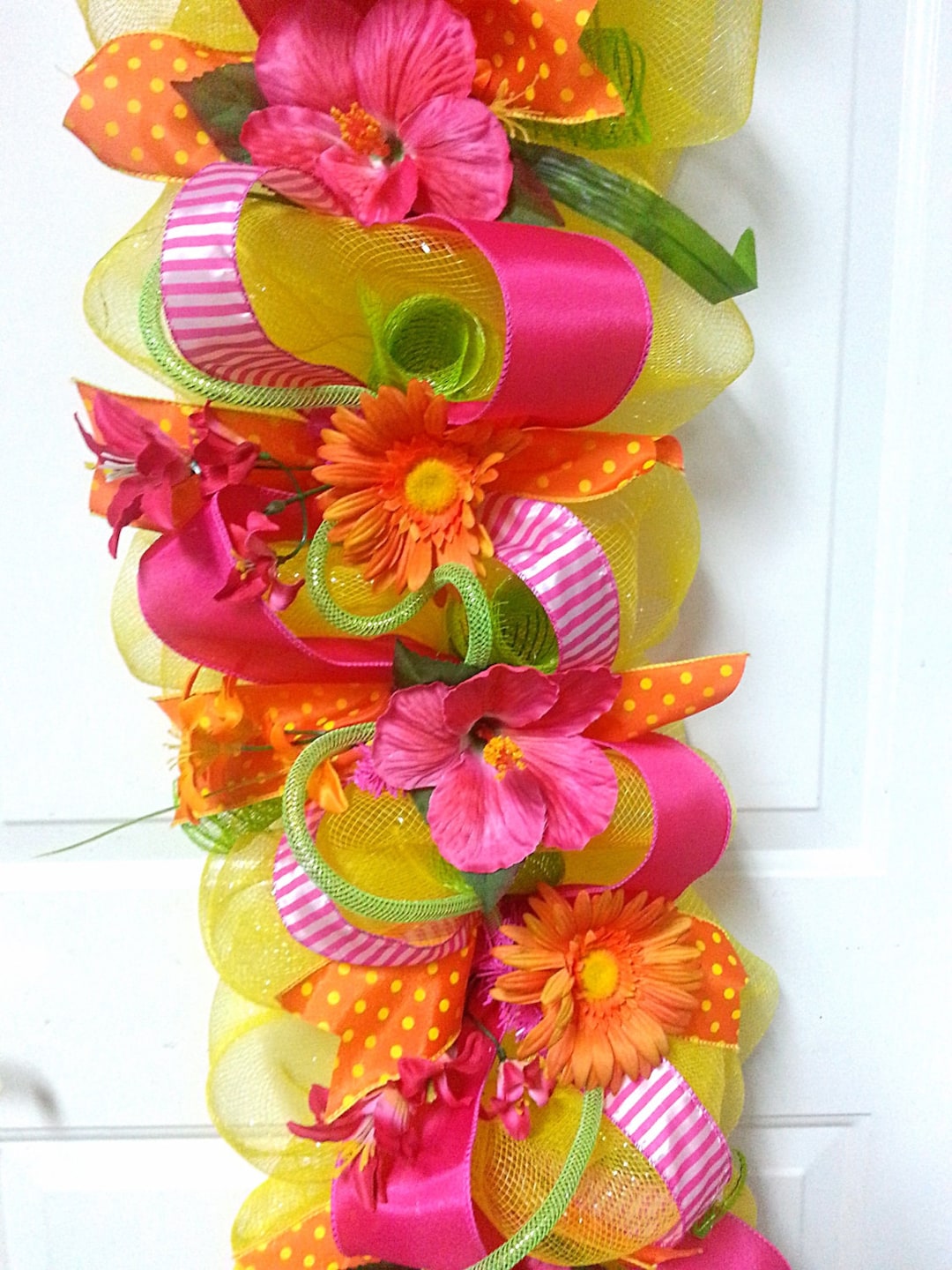 Summer Garland, Bright Garland, Deco Mesh Garland, Spring Fireplace ...