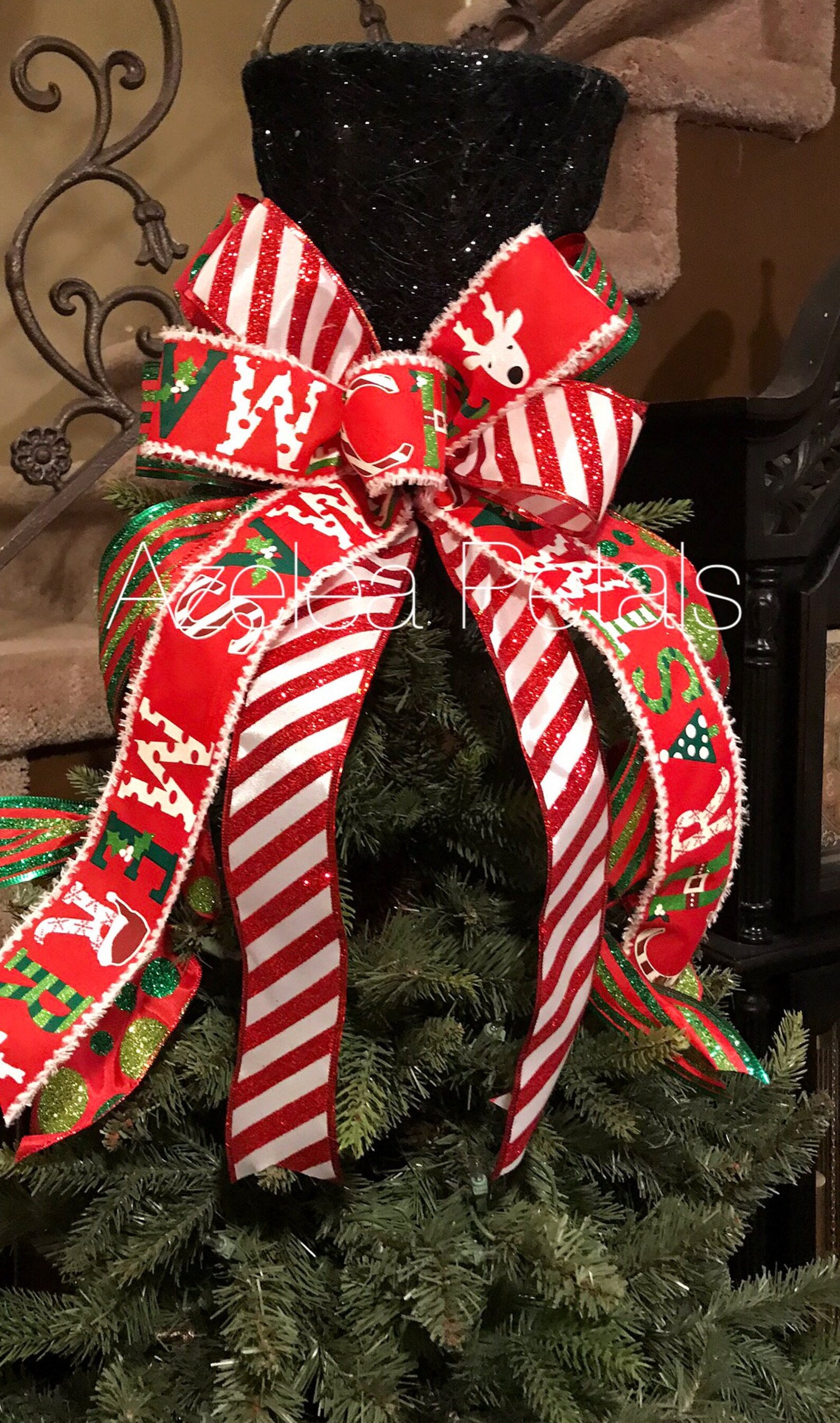 Black Christmas Top Hat Tree Topper Lighted Candy Red and | Etsy