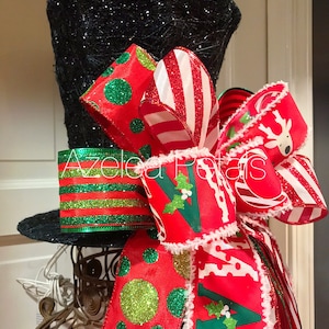 Black Christmas Top Hat Tree Topper, Lighted Candy Red and White, Green ...