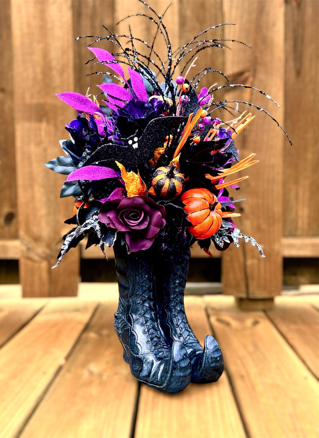 Next Day Ship! Halloween Witch Boots Arrangement, Bat Goth Floral Decor ...