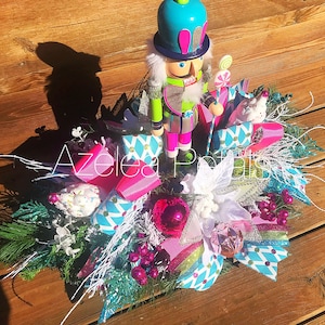 SALE! Whimsical Nutcracker Christmas Centerpiece, Candy Floral Table Decoration, Pink Lime Teal ...