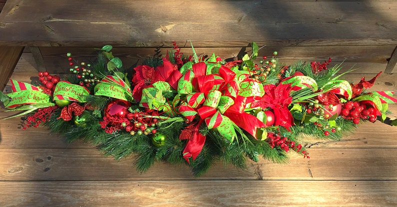 XL Mantel Garland Swag, Christmas Fireplace Mantle Garland, Red and ...