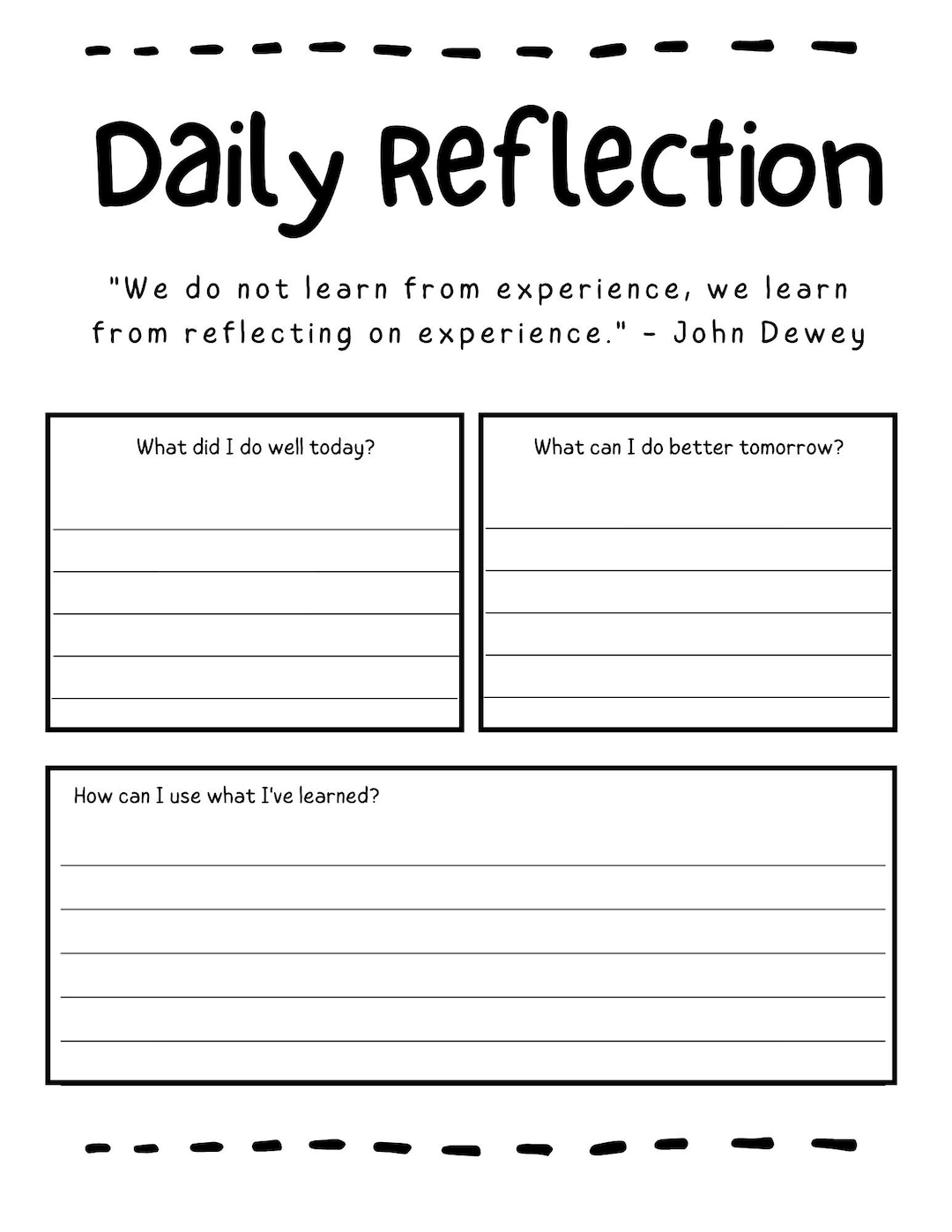 Reflection Worksheet - Etsy