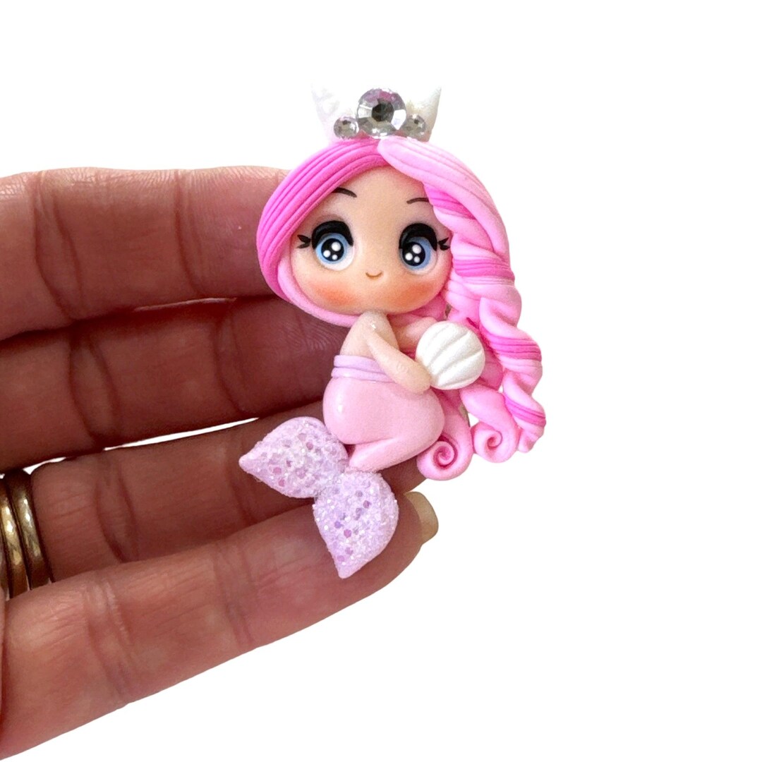 Pink Hair Mermaid Holding Shell Bow Clay - Etsy