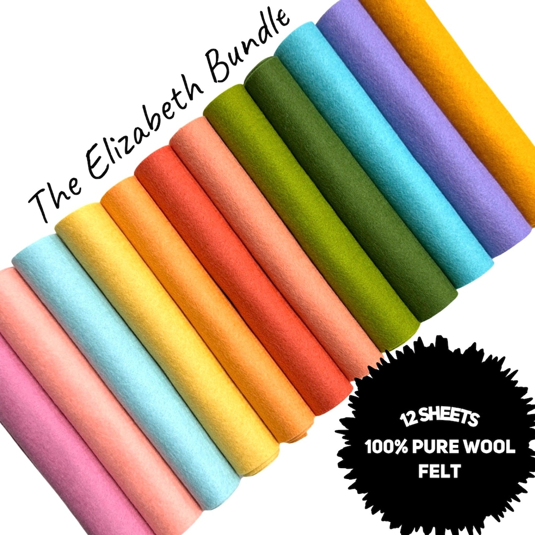 The Elizabeth Rainbow Wool Felt Bundle ~ 12 Sheets of 100% Pure Wool ...