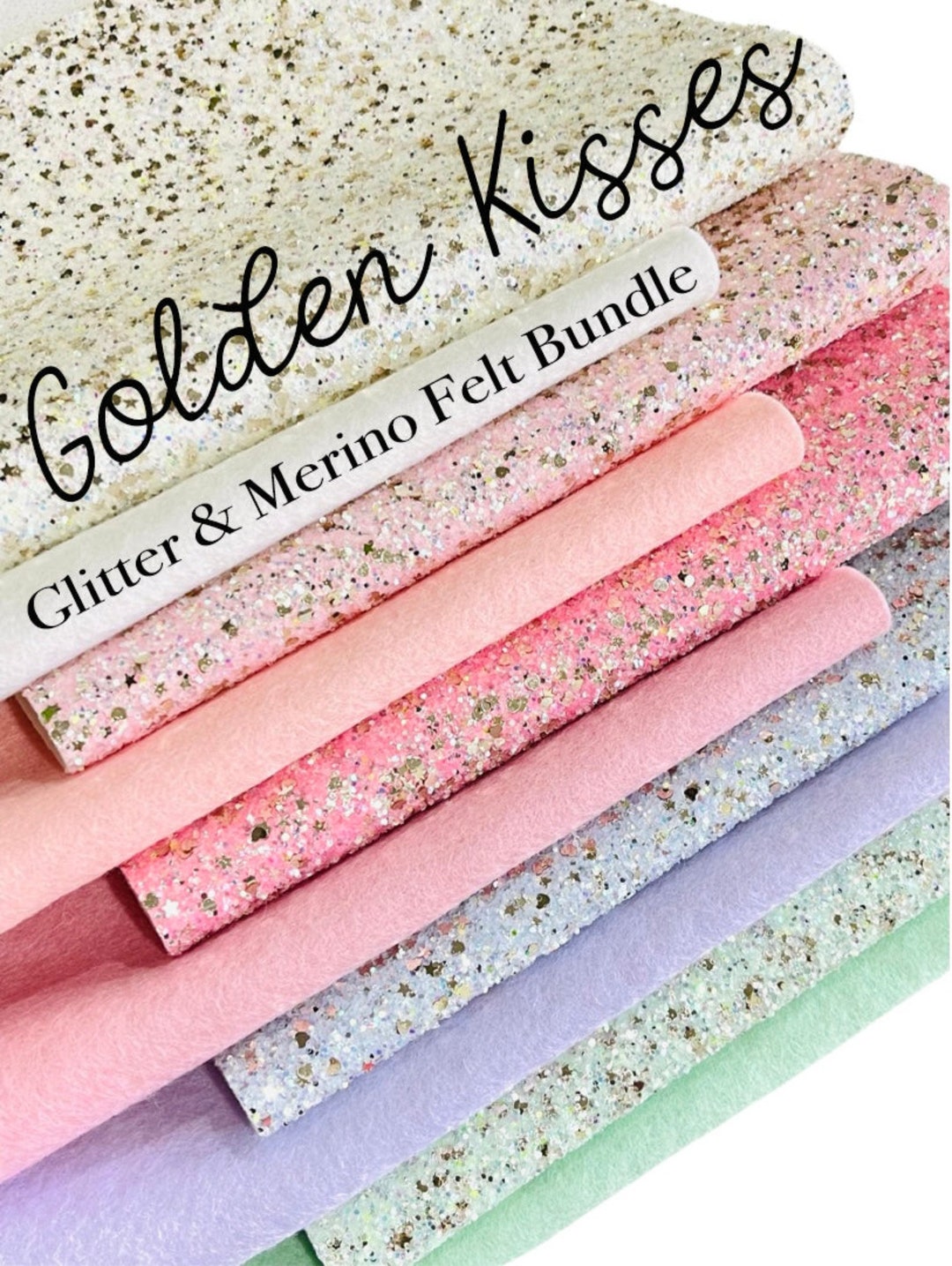 Golden Kisses Glitter Wool Felt Bundle Matching Pastel - Etsy UK