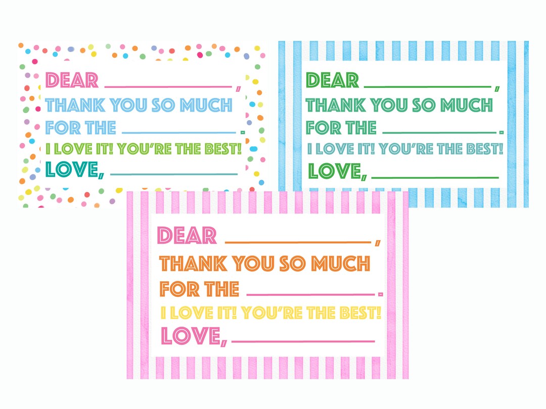 Thank You Cards / Fill in the Bank Thank You Cards / Kids Thank You ...