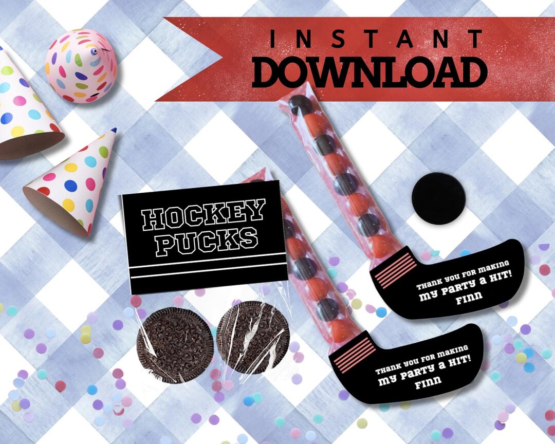 Hockey Pucks Bag Topper | Hockey Party Favor Label | Hockey Printable ...