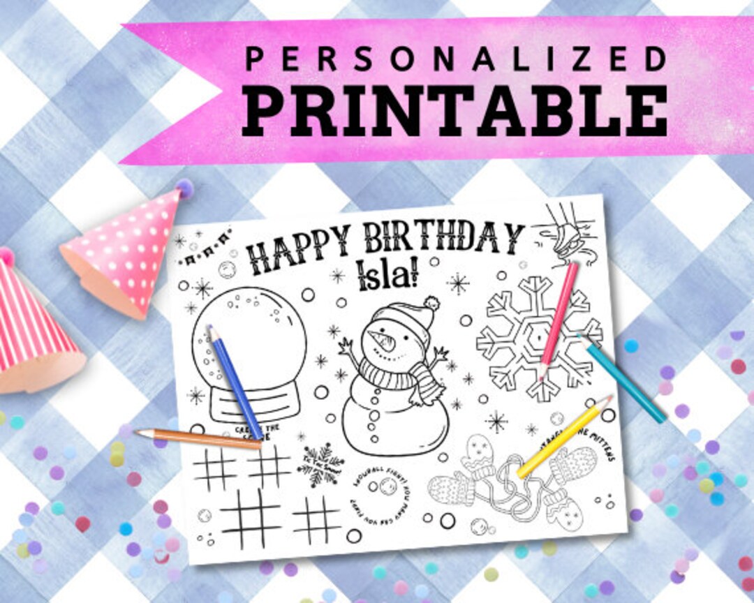 Winter Activity Placemat | Winter Coloring Sheet | Personalized ...