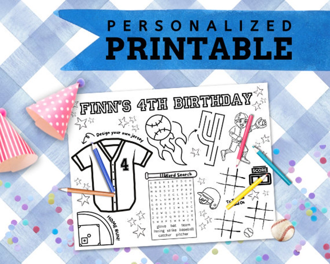 Baseball Activity Placemat | Baseball Theme Birthday Party | Kids Party ...