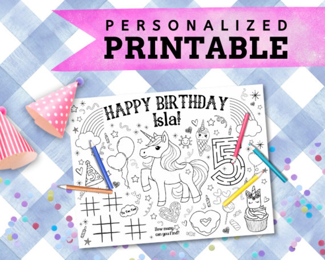 Unicorn Activity Placemat | Unicorn Coloring Sheet | Personalized ...