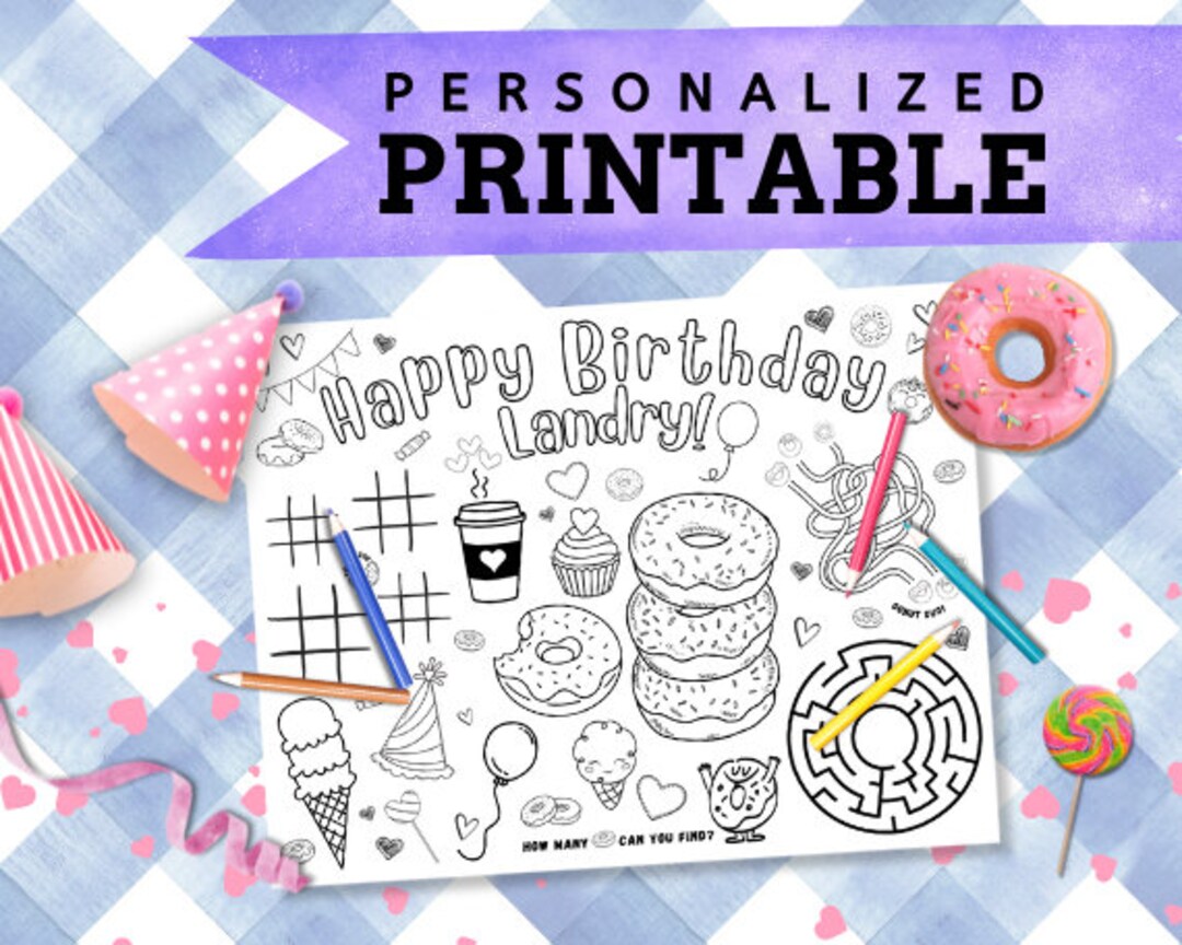 Donut Activity Placemat | Donut Coloring Sheet | Personalized Printable ...