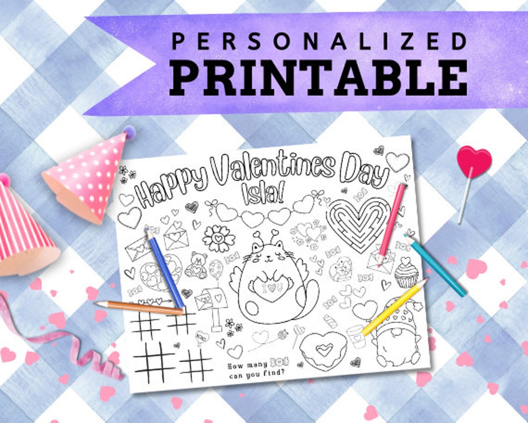 Valentines Day Activity Placemat | Valentine Coloring Sheet ...