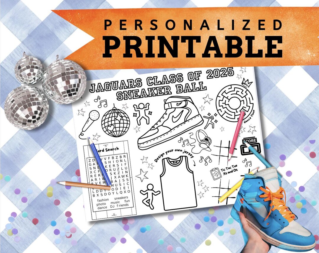Sneaker Ball Activity Placemat | Sneaker Ball Party | Kids Party Favor ...