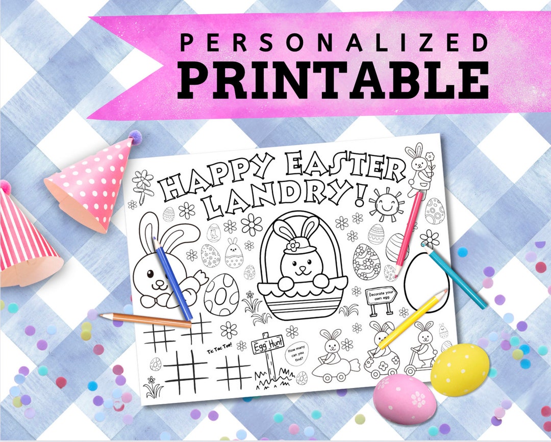 Personalized Easter Party Coloring Placemat | Spring Coloring Page ...