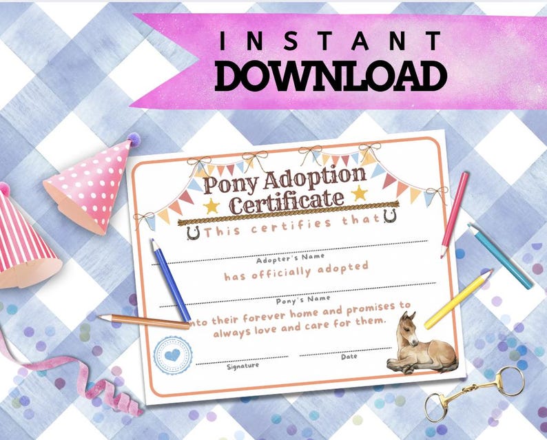 Printable Pony Adoption Certificate | Pony Birthday | Pony Party ...